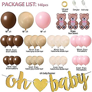 Teddy Bear Baby Shower Decorations For Girl Pink Balloons Garland Gender Reveal Princess Brown Kit Arch Birthday Party Themed Sticker Oh Banner