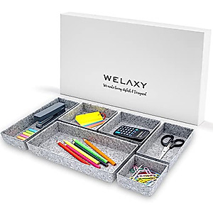 Welaxy Deluxe drawer organizers multi-purpose storage box junk bins for office home bathroom nightstand holder luxury 6-piece Style A (Gray)