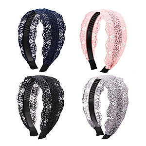 mollensiuer Fashion 2 Inch Wide Lace Headband Hair Band with Teeth for Women and Girls (Black)