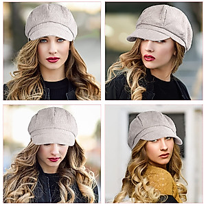 3 Pieces Women Newsboy Cap Winter Beret Cap Cabbie Painter Hat 8 Panel Vintage Octagonal Visor Hats (Black, Beige, Gray)