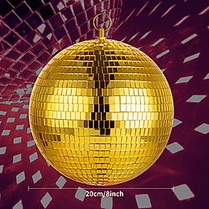 Disco Ball, LEEUEE Gold Mirror Ball Large Ceiling Hanging Disco Ball Lighting Party Decoration for Home Room Dance Parties Bar Pub Xmas Wedding Show Club (8 INCH)