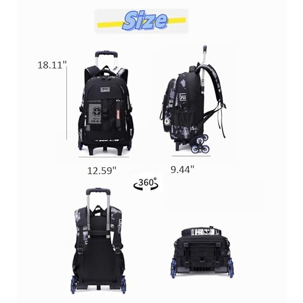 ETAISHOW Airplane-Print Rolling Backpack for Boys Kids Backpack with Wheels for Elementary School Roller School Bag Trolley Bookbag