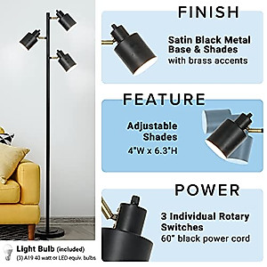 Catalina 23247-001 Modern Floor Lamp, 66", Black w/Metal Shades