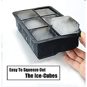 Ice Cube Trays Large Size Flexible 6 Cavity Ice Cube Square Molds for Whiskey and Cocktails, Keep Drinks Chilled (2 Pcs)