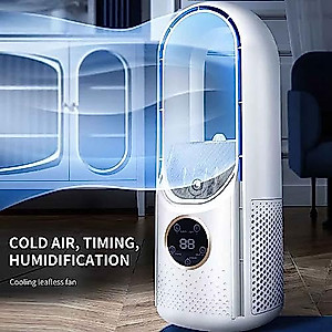 Portable Air Conditioner Leafless Fan - Air Cooler Fan, USB Personal Timing Powerful Electric Fan with 6-Speed,Humidification,Filtering,Cooling for Travel,Household,Office,Bedside,Desk (White)