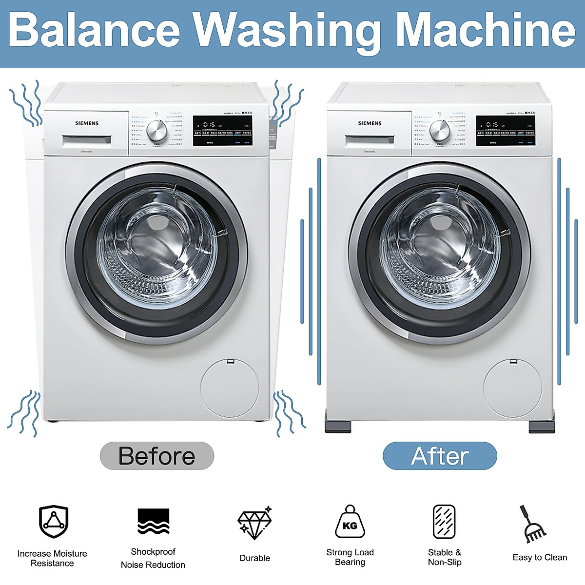 Anti Vibration Pads, SEISSO Washing Machine Foot Pad Stabilizer, Double Heighten Non Slip Shock and Noise Cancelling Support Mat, Stops Washer Dryer Moving Shaking Walking Skidding Protects Floor