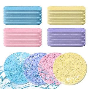48 Pieces Compressed Facial Sponge for Estheticians Face Sponges for Cleansing, Professional Makeup Removal Sponge Pads Round Facial Sponges (Pink, Yellow, Blue, Purple)