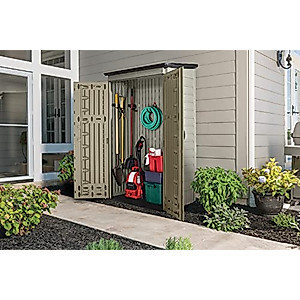 Rubbermaid Outdoor Small Vertical Resin Storage Shed, 5x2 Feet, Brown, Weather Resistant Utility Shed with Lock for Storage for Lawn Accessories/Power Tools/Outdoor Toys/Hose