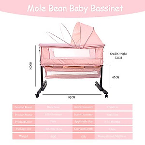 3 in 1 Baby Bassinets, Bedside Sleeper & Bedside Crib with Storage Basket, Easy to Assemble Baby Cradle, with Wheels, Adjustable Height, Mattress, Mosquito Nets