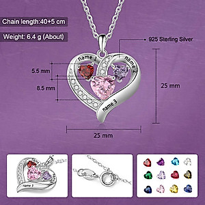 Personalized Mothers Pendant Necklace with 3 Heart Simulated Birthstone 3 Names Engraved Family Promise Necklace for Female Women (3 Stones)
