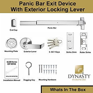 Dynasty Hardware Push Bar Panic Exit Device Aluminum, with Exterior Lever