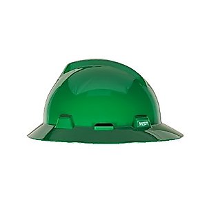 MSA Green Polyethylene Full Brim Hard Hat with 4 Point Pinlock Suspension