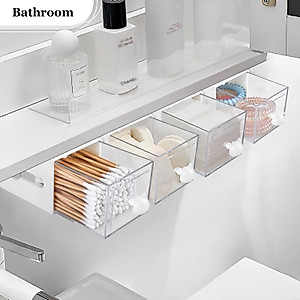 WCHOSOZH 4PCS Wall Mounted Qtip Holder Containers, Bathroom Organizers and Storage for Cotton Ball, Mini Wall Storage Double-Sided Drawer, for Swabs, Lipsticks Floss, No Drilling