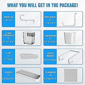 BeyondNovelties Pegboard Wall Organizer, Peg Board set Containing Pegboard x4 and 16 Accessories, Peg Boards for Walls, Office Wall Organizer, Keys Holder on Wall, Office Storage, 22"x22"