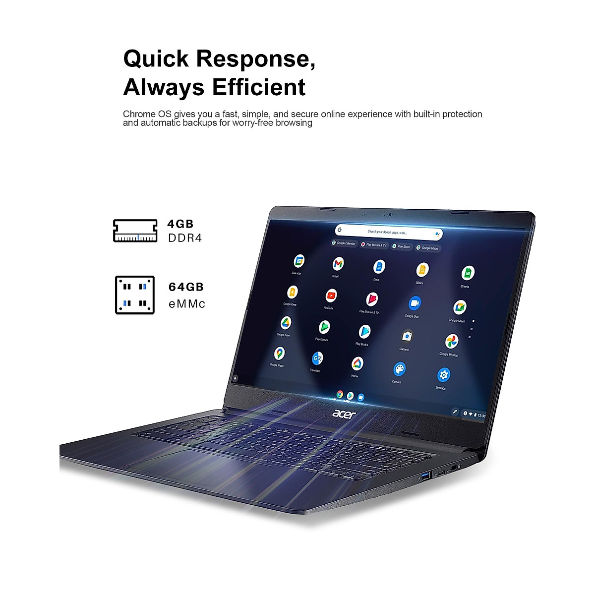 acer Chromebook 314 Laptop, 14" FHD Touchscreen, Dual-core Intel Celeron N4020, 4GB RAM, 64GB eMMC, Intel UHD Graphics, Thin and Portable, 12.5H Long Battery, WiFi, Bluetooth, Chrome OS