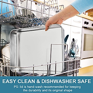 12.3 Inch Baking Lasagna Pan with Lid, P&P CHEF Rectangular Cake Pan Stainless Steel and Airtight Plastic Lids, Ideal for Cooking Reheating Roasting Baking Storing, Heavy Duty - Set of 4