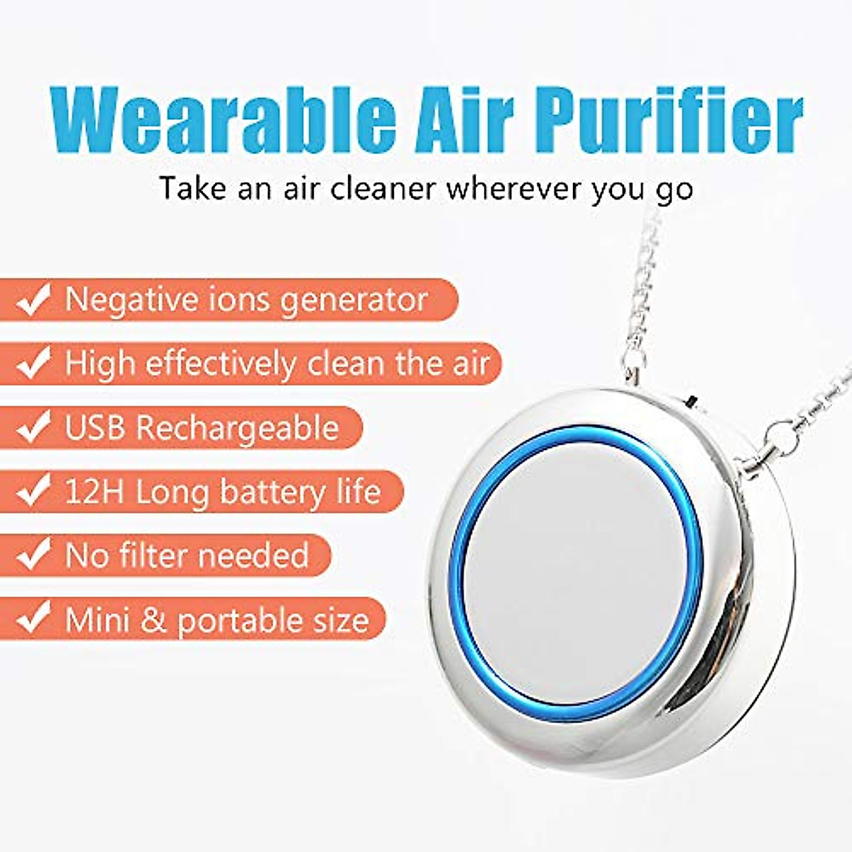 Personal Wearable Air Necklace Portable Ionic Air Necklace/ Low Noise for Adults Kids