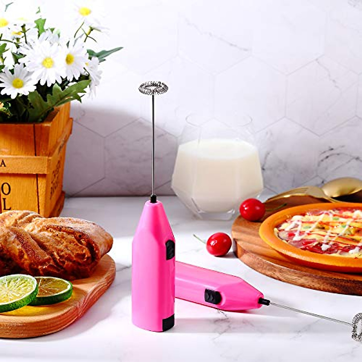 2 Pieces Hand-Held Electric Tumbler Stirrer, Electric Tumbler Mixer, Battery-Operated Epoxy Resin Stirrer, Hand-Held Coffee Frother Electric Tumbler Whisk for Coffee, Egg, Milk, Pink without Battery