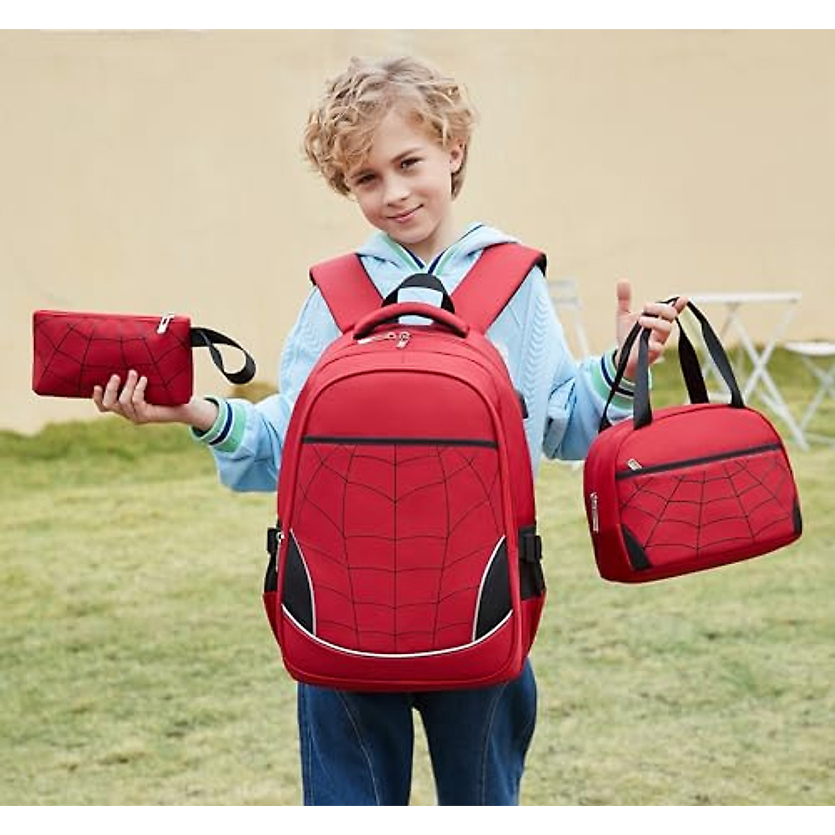 Gikizzi Boys School Backpack for Boys Backpack with Lunch Box Anime Backpack School Bag Bookbag Backpack Set for Boy Girls (Red)