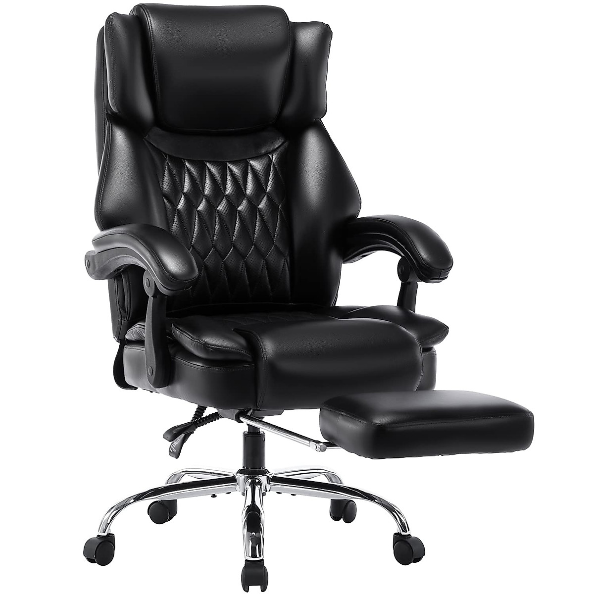 High Back Massage Reclining Office Chair with Footrest - Executive Computer Chair Home Office Desk Chair with Massaging Lumbar Cushion, Adjustable Angle, Breathable Thick Padding for Comfort (Black)