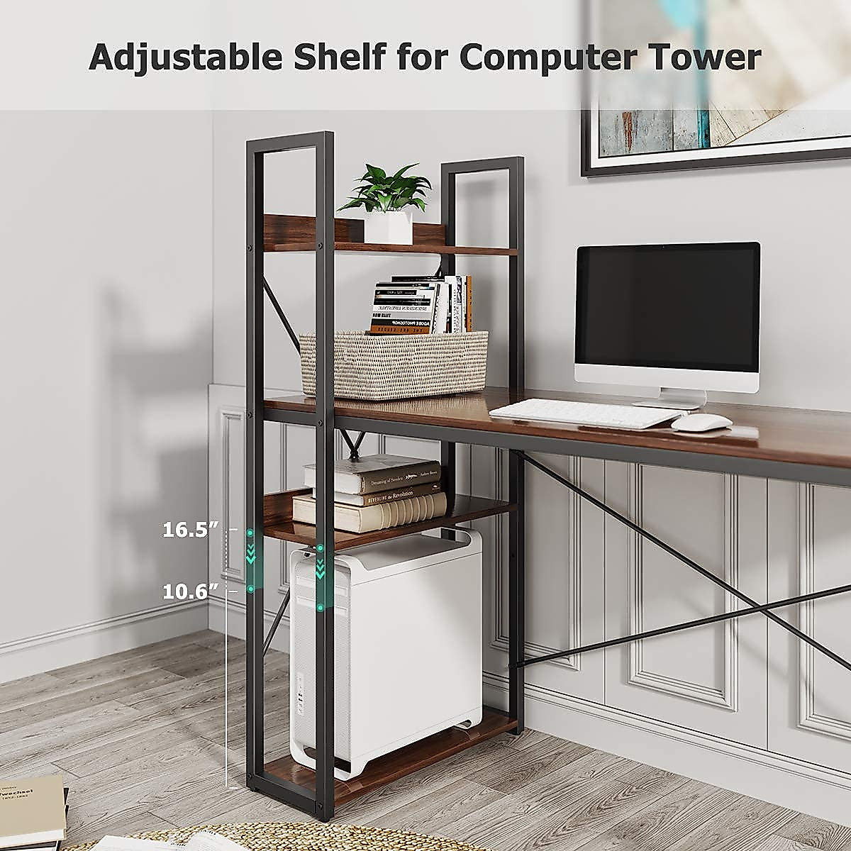 LIFEFAIR Home Office Desk with Shelves 47", Computer Desk Modern Writing Desk with Bookshelf for Home and Office Easy Assemble