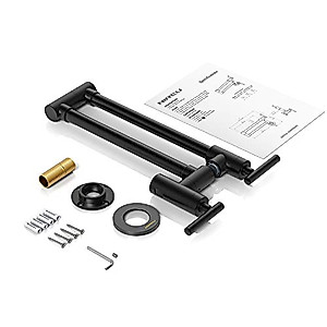 NIREU Pot Filler Faucet Wall Mount Matte Black Folding Stretchable Brass Kitchen Faucet with Single Hole Two Handles