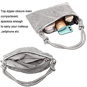 YDSIII, Rhinestone Purse Silver Purse Glitter Rhinestone Purse Crystal Evening Bag Clutch Handbag Party Club Prom Bling Wedding Purse