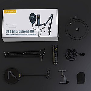 7RYMS SR-AU01-K1 Podcast Microphone Kit with Arm Stand, USB Condenser Microphone for Computer PC Smartphone, Suitable for Gaming Singing Podcasting Recording Live-Streaming