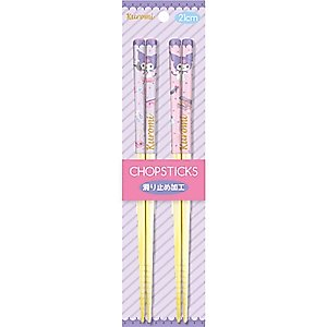 Tee's Factory Sanrio Happiness Girl Kuromi Bamboo Chopsticks Set of 2, 8.3 inches (21 cm)