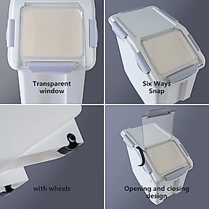 RUIAN 2pcs Food Container, Food Storage Box With Lid and Shovel, Airtight Flour Storage Container 25 lb Rice Storage Container with Wheels for Kitchen Flour, Rice, Grain,（Gray）