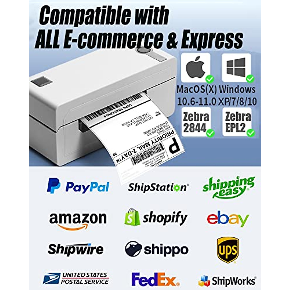 Memoking Thermal Shipping Label Printer with Label Holder - High Speed Desktop Label Printer for Shipping Packages for Windows & MacOS - HD 4x6 Shipping Label Printer for Small Business Package/Logo