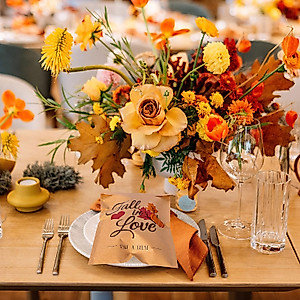 Whaline 100 Pack Fall Wedding Favor Candy Bags Fall in Love Treat Bags Pumpkin Maple Leaves Self-Adhesive Buffet Kraft Paper Cookie Bags Party Favor Snack Bags for Autumn Wedding Gift, 5x7.1 Inch