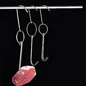 NUOMI 4 Pcs Stainless Steel Meat Hooks with Double Hook Poultry Roast Duck Bacon Hanging Hook Grill Hanger for Drying, Cooking, BBQ, L-13.2 ”, Cooking Utensils, Namely, Grills