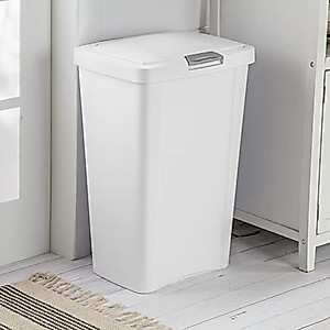 Sterilite 10458004 13 Gallon TouchTop Wastebasket, White w/ Titanium Latch, 4-Pack