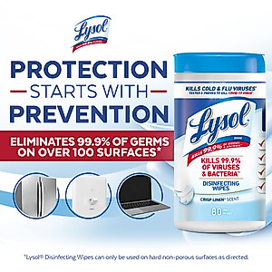 Lysol Disinfectant Wipes, Multi-Surface Disinfectant Cleaning Wipes, For Disinfecting and Cleaning, Crisp Linen, 80 Count (Pack of 4)