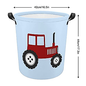 Red Tractor Foldable Laundry Basket Waterproof Hamper Storage Bin Bag with Handle 16.5"x 16.5"x 17"