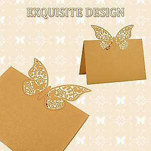 URROMA 3D-Butterfly Place Cards, 50 Pcs Gold Name Place Cards Laser Cut Design Table Cards Guest Name Food Signs for Table Setting Reception Party