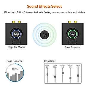 1Mii Bluetooth 5.0 Audio Receiver, Wireless Audio Adapter for Home Stereo Music Streaming System with 3.5 mm RCA, Bass Mode, 12hrs Playtime(Upgraded)