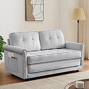 Antetek Loveseat Sleeper Sofa Bed, Modern Velvet Fabric Upholstered Futon Sofa Couch, Twin Floor Gaming Sofa, 54-inch Small Love seat, Foldable Lazy Recliner Sofa for Living Room Apartment, Grey