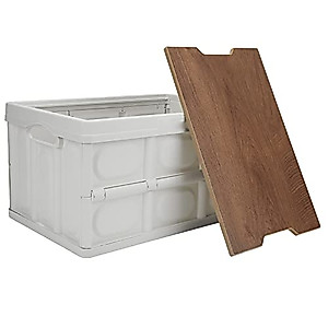 Alomejor 30L Storage Box Crate with Lid Folding Storage Box with Wooden Cover Panel for Home Outdoor(White)