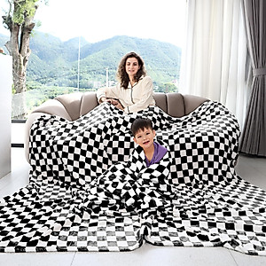 Warm Blanket Soft Cozy Throw Blanket Checkered Fleece Throw Blankets for Couch (Checkerboard Black, 50"x60")