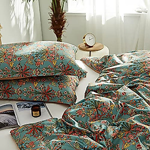 Ikawaapurry Comforter Set for Queen Size Bed Farmhouse Boho Bedding Sets Fluffy Lightweight Flowers Plants All Season 3 Pcs Comforter with 2 Pillow Shames