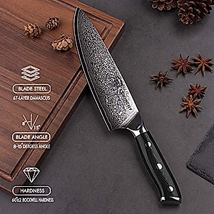 LEVINCHY 8 inch Damascus Chef Knife with Black Premium G10 Handle, Professional Damascus Stainless Steel Knife, Ergonomic, Superb Edge Retention, Stain & Corrosion Resistant