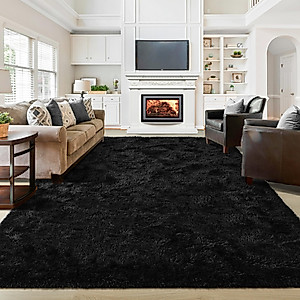 junovo Soft Area Rugs for Living Room 8x10 Feet Fluffy Rug Carpets for Bedroom Shaggy Rugs for Kids Teens Girls Boys Indoor Plush Rug for Dorm Room Playroom Nursery Home Decor, Black
