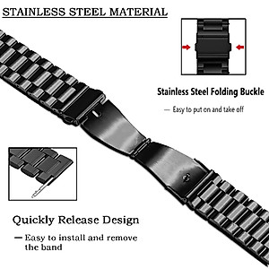 Moran Stainless Steel Watch Band Quick Release Replacement Metal Strap 20mm 22mm for Men Women (Black+Folding Clasp, 20mm)
