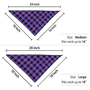 CROWNED BEAUTY Large Dog Bandana for Medium Large Dogs,Purple Black Buffalo Plaid Adjustable Reversible Triangle Cutton Scarves DB19-L