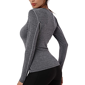 NELEUS Women's 3 Pack Dry Fit Athletic Compression Long Sleeve T Shirt,Black,Grey,White,3XL