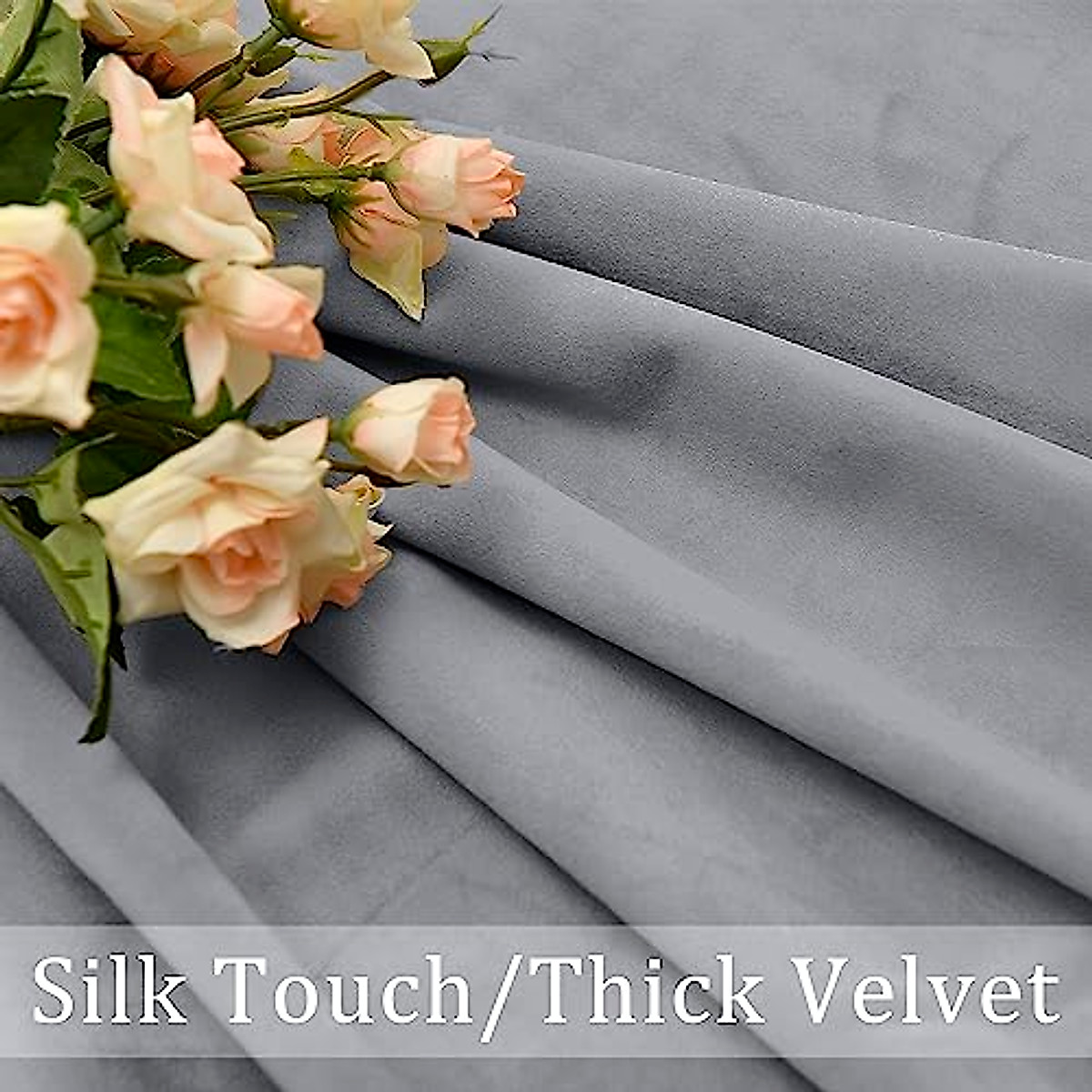 Hiasan Grey Velvet Curtains 96 inches-Blackout Thermal Insulated Solid Soft Curtains for Bedroom Living Room Rod Pocket Room Darkening 2 Panels Window Drapes with Tiebacks, 52W x 96L