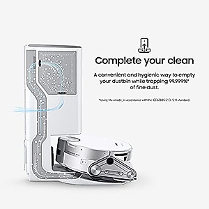 SAMSUNG Jet Bot AI+ Robot Vacuum Cleaner w/Object Recognition, Intelligent Cleaning, Clean Station, 5-Layer Filter, Touchless Dust Removal for Hardwood Floors, Carpets, VR50T95735W, White