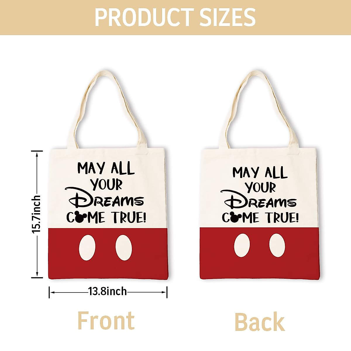 NRUDMMY Canvas Tote Bag for Women, Disney Theme Tote Bag, May All Your Dreams Come True! Disney Canvas Tote Bag, Reusable Canvas Tote Bag, Cute Tote Bags for Women, Double-Sided Printed Tote Bag